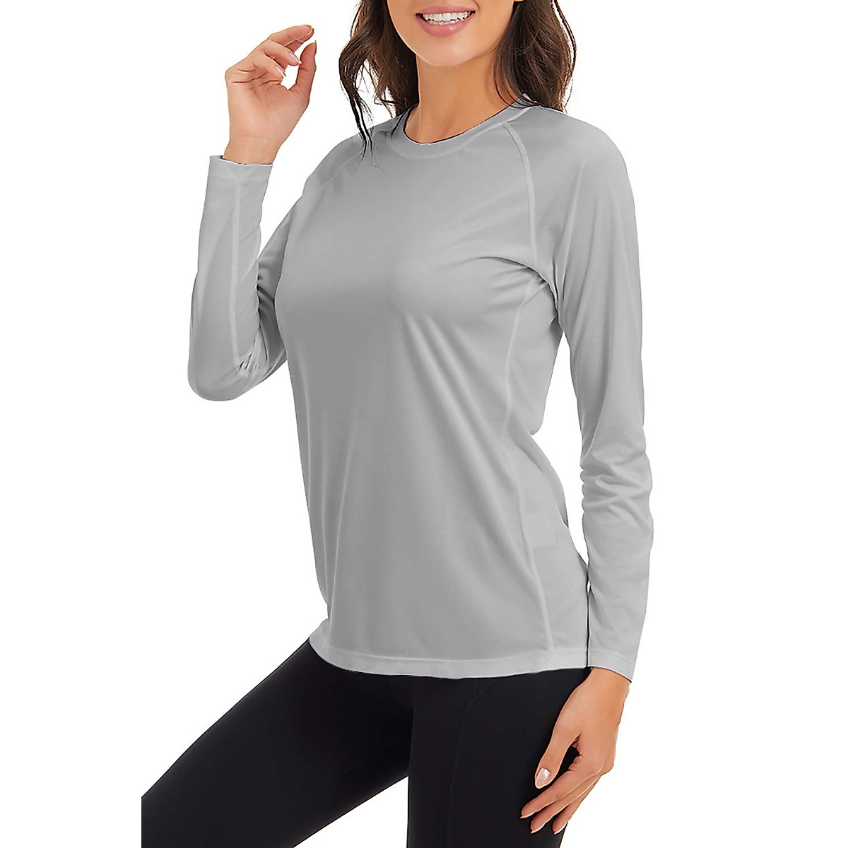 KINGFEN Women UPF 50+ Sun Protection Hiking Clothing Cozy Pastel Pullover Loose Long Sleeve Swim Athletic Shirt Women UV Protection Outdoor Activities Shirt Workout Clothes Light Grey Medium