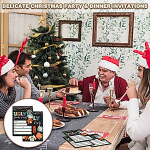 Fbitey Christmas Party Invitations, 25 Ugly Sweater Xmas Invites with Envelops for Christmas New Year Birthday Bridal Baby Shower, Festival Winter Decor Favor-B04