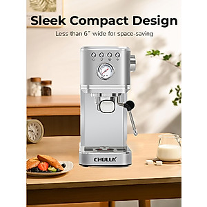 CHULUX Kompatto Espresso Machine 20 Bar with Milk Frother, Stainless Steel Automatic Espresso Coffee Machine for Home Latte & Cappuccino Maker, 40oz Removable Water Tank, 1350W