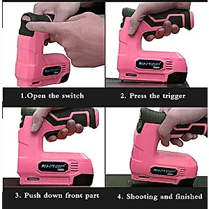 BHTOP Pink Cordless Brad Nailer 4V Staple Gun Kit, Electric Brad Nail Gun with Rechargeable USB Charger, Powerful Stapler for Leather, Cardboard, Foils (1500pcs Staples and 1500pcs Brad Nails)