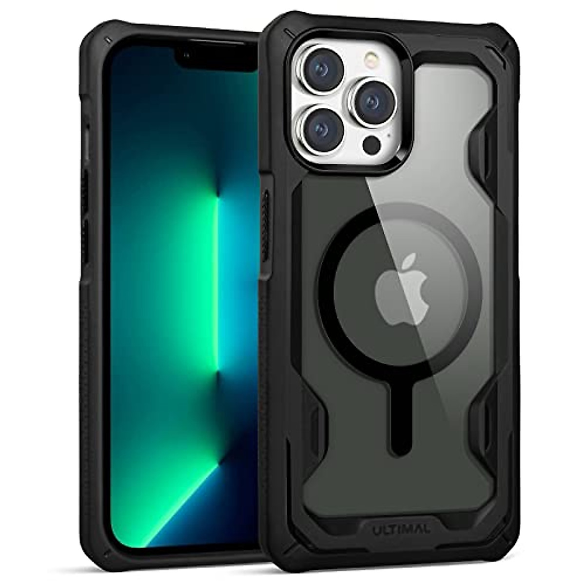 ULTIMAL Case Designed for iPhone 13 Pro Max 6.7 Inch, Rugged Military Cover with Lightweight Sporty Design, Slim Shockproof Bumper Case Compatible with Magsafe (Black/Black, for 13 pro max)