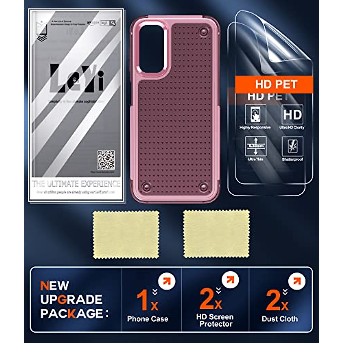 LeYi for Samsung Galaxy A14 5G Case: Samsung A14 5G Case with 2 Pack Screen Protectors, Dual Layer Protective PC Back & Soft Bumper Resilient Shock Absorb Case Cover for Samsung A 14 5G, Red Pink