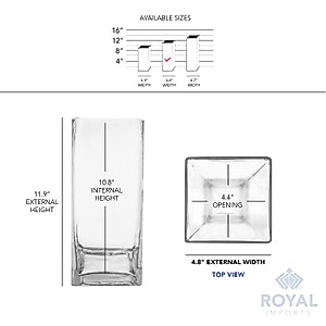 Royal Imports Flower Glass Vase Decorative Centerpiece for Home or Wedding - Tall Rectangle Shape, 12" Tall, 5"x5" Opening