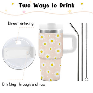 Daisy Gifts for Girls Women, Cute Daisys Tumbler with Handle for Kids 14 Oz, Daisy Lovers Gifts for Little Girl, Insulated Stainless Steel Daisies Flower Cups, Floral Birthday Gift for Daughter