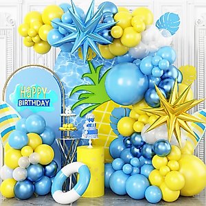Adorely Yellow Blue Clear Balloon Arch Kit with Explosion Star Balloons, Cartoon Sponge Theme Balloons Garland Kit for Boys Girls Cartoon Sponge Birthday Baby Shower Sponge Bob Party Supplies