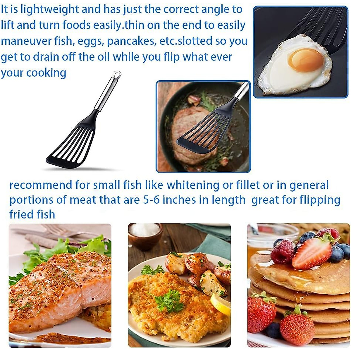 12.6“ Nonstick Spatula Turner, KSENDALO Thin Slotted Spatula, Wide Nylon Blade Lightweight but Sturdy Kitchen Fish Spatula, Desgin for Non-stick Pan, Black(option 1)