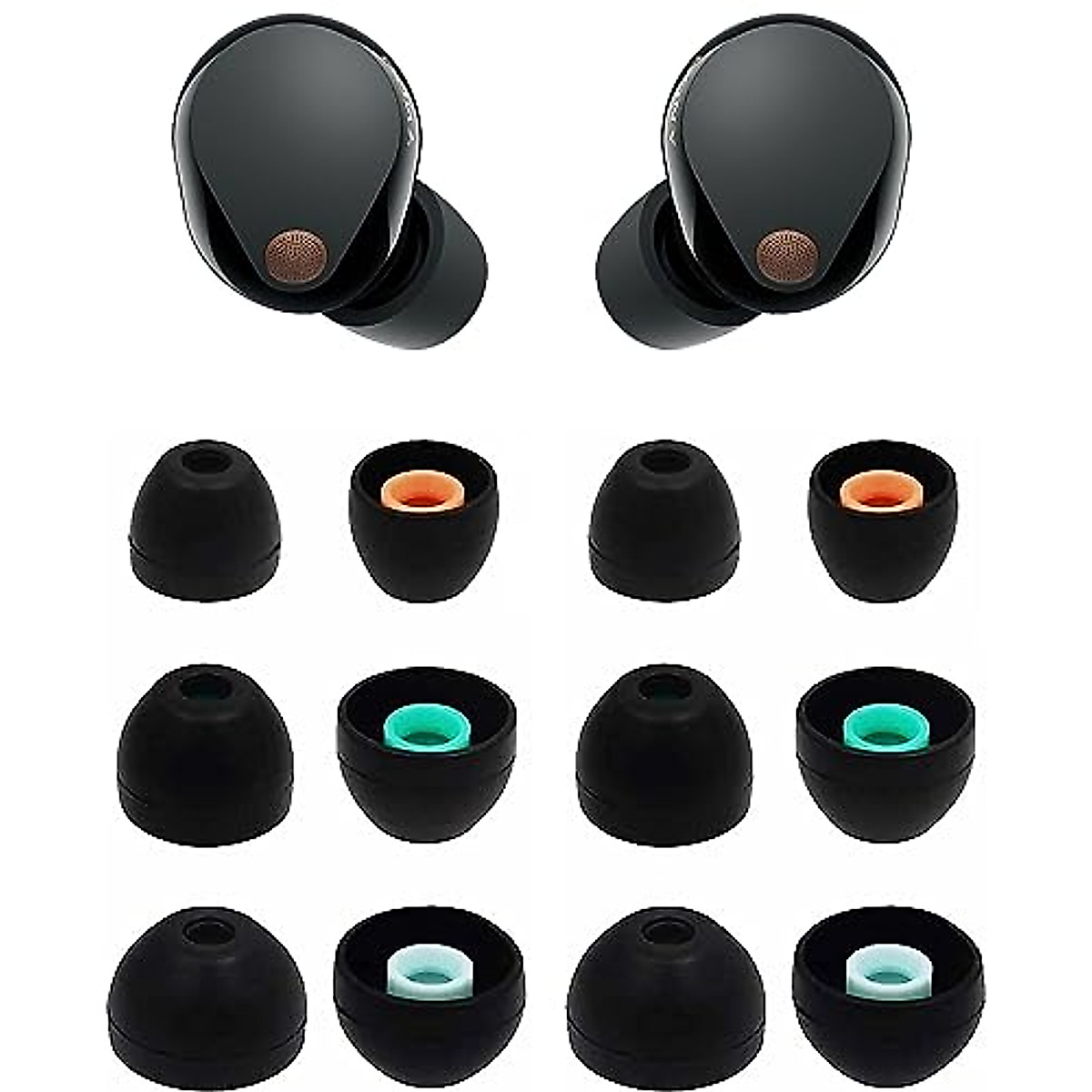 ALXCD Eartips Compatible with Sony WF-1000XM5 Earbuds, S/M/L 3 Sizes 6 Pairs Soft Silicone Ear Tips Earbuds Tips, Compatible with Sony WF-1000XM5 Silicon Earips XM5 6 Pairs Black sml