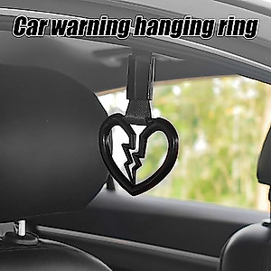 2 PCS Broken Heart Shaped Car Handle Straps Hang Ring Rear Bumper Warning Ring Decorative Subway Train Bus Handle Hand Strap Drift for Car Interior (Black)