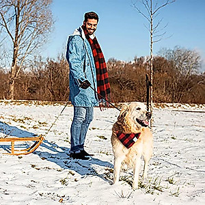 E-Clover Dog Bandanas Matching Owner Scarf Buffalo Plaid Dog Bandana Bibs with Tartan Scarves Shawl for Medium Large Dogs Dad Mom Costume Red Black