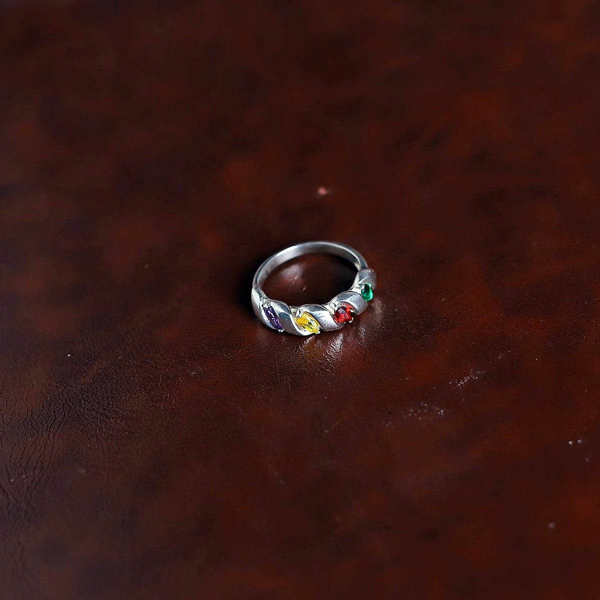 Globart Personalized Engraved Custom Name Sterling Silver Mothers Rings With Birthstones Mother Day Ring for Women Mom Children Daughter 4 Stone Family Grandmother Birthstone Jewelry Grandma Gifts