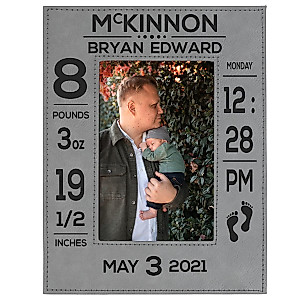 PlaqueMaker Personalized New Baby Information Picture Frame - Include the Name, Birthday, Weight, Length and Time of Birth (Gray)