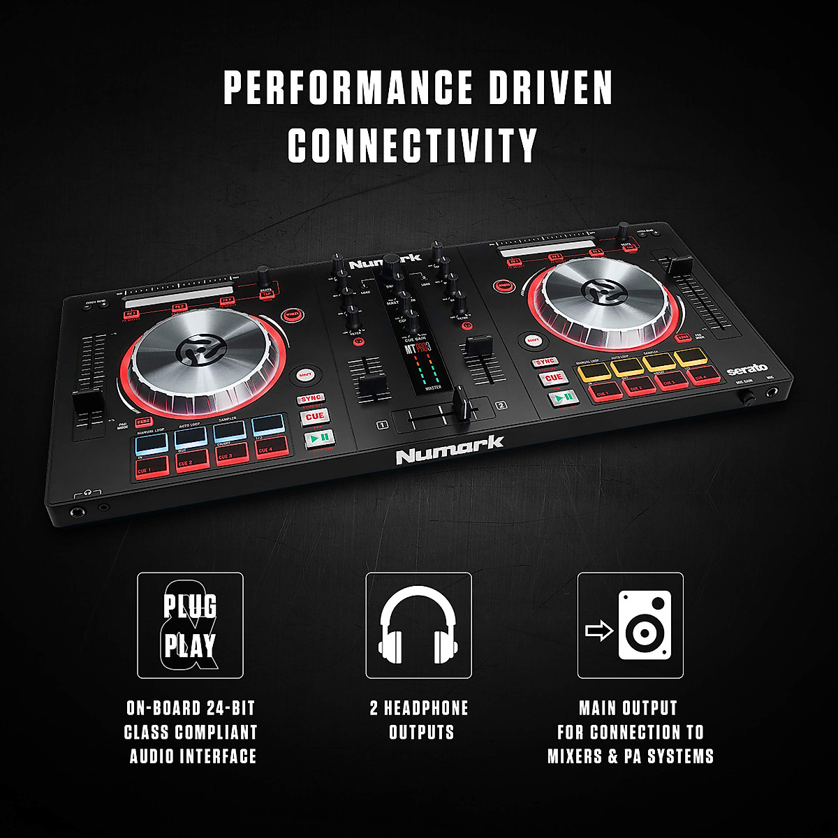 Numark Mixtrack Pro 3 | All In One 2 Deck DJ Controller for Serato DJ Including an On board Audio Interface, 5 inch High Resolution Jog Wheels and Serato DJ Intro & Prime Loops Remix Tool Kit