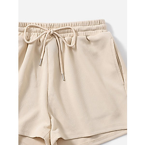 Verdusa Women's One Shoulder Tank Top and Lounge Shorts 2 Piece Tracksuit Set Khaki S