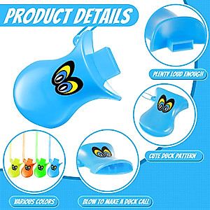 48 Pieces Multicolor Duck Call Whistles Plastic Duck Beak Whistles with Lanyard Halloween Christmas Gifts Small Whistle Bulk for Party Favors Fun Goodie Bag Fillers, 4 Colors