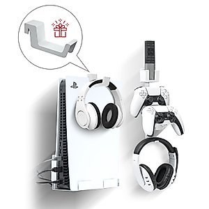 PS5 Wall Mount Kit, PS5 Wall Mount with Playstation 5 Controller Holder,Headphone hook and PS5 remote control storage box - PS5 Accessories Kit (NOT for PS5 Slim)