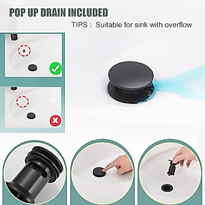 Hoimpro 3 Holes 4 Inch Bathroom Faucet, Waterfall Matte Black Bathroom Faucet Two Handles Centerset Bathroom Sink Faucet Vanity Sink Faucet with cUPC Supply Hoses and Pop Up Drain