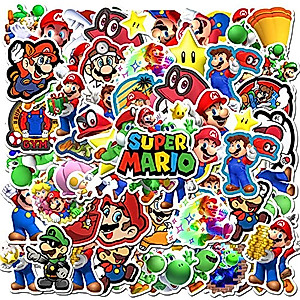 Super Mario Cartoon Waterproof Laptop Stickers Waterproof Water Bottles Skateboard Snowboard Car Bicycle Luggage Decal 50pcs Pack (Super Mario Bros)
