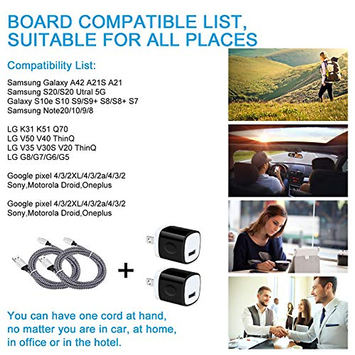 USB Type C Wall Charger Plug 5V 1A Power Adapter for Samsung Galaxy S22 S21s Ultra 5G S20 S10 S9 Plus Note 20 Note10 9 8, LG V70 V60 ThinQ G8 G6 with 2 Pack 6FT Type-C Fast Charging Cable Cords