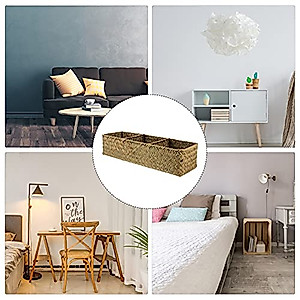 YARNOW Woven Shelf Baskets Storage Baskets Seagrass Wicker Baskets Makeup Holder Organizer Divided Storage Bins Box Container Sundries Organizer Cosmetic Storage Box for Bedrooms Home