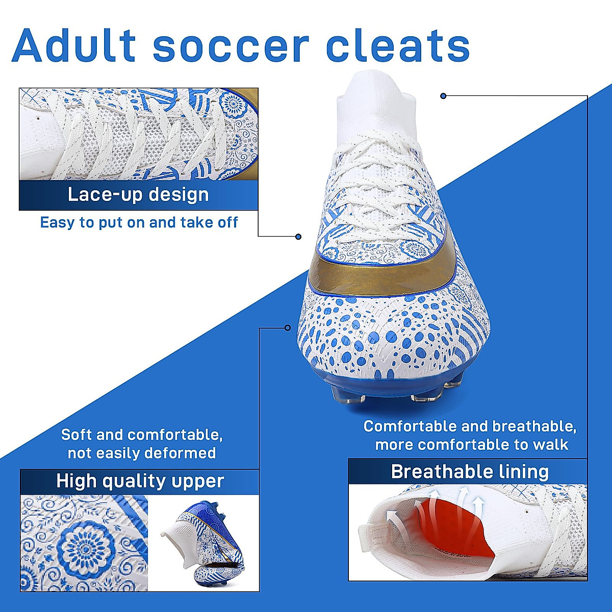 Soccer Cleats Mens Women Football Shoes Tacos de Futbol para Hombre Outdoor Tacos de Futbol High Top Cleats Turf Soccer Shoes Men Futsal Shoes Zapatos Futbol Hombre Professional Spikes AG/FG