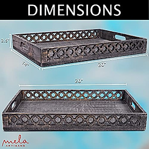 Mela Artisans Farmhouse & TV Ottoman Wooden Serving Tray - Large, Trellis Blackwash | Decorative Mango Wood | Serve Breakfast, Other Foods, Coffee and Tea | Rustic Home Decor | 20" x 14” x 2.5”
