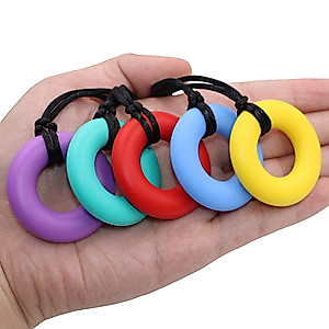 Sensory Chew Necklace for Kids and Adults, 5 Pack Silicone Chewy Toys, Oral Motor Aids Chew Pendant Chewable Toys for Boys and Girls with Autism, ADHD, Reduces Chewing Donut Multicolor