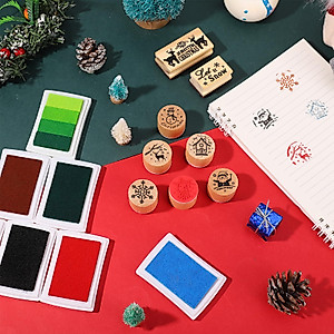 Auidy_6TXD 8 Pieces Christmas Wooden Stamp Set with Stamp Pad for Printing Stamps, Christmas Stamp Ink Set for Children DIY Scrapbooks Guest Gift