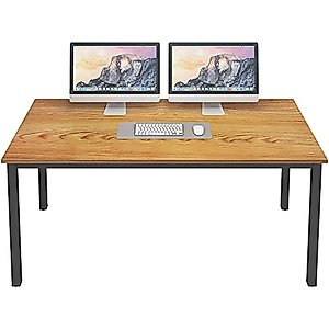 DlandHome 55 inches Large Computer Desk, Composite Wood Board, Decent and Steady Home Office Desk/Workstation/Table, BS1-140TB Teak and Black Legs, 1 Pack