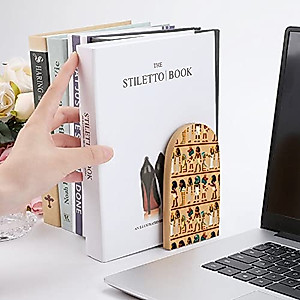 Egypt Pharaoh Pattern Wood Book Ends for Shelves Non-Skid Bookend Book Stand Book Holder Stopper for Home Office School