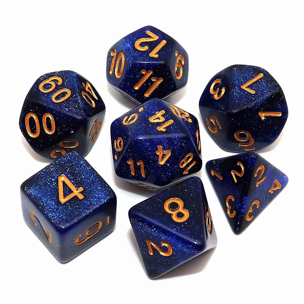 CREEBUY DND Dice Set Dark Blue Mix Black Nebula Dice for Dungeon and Dragons D&D RPG Role Playing Games 7Pcs Polyhedral Dice with Dice Bag