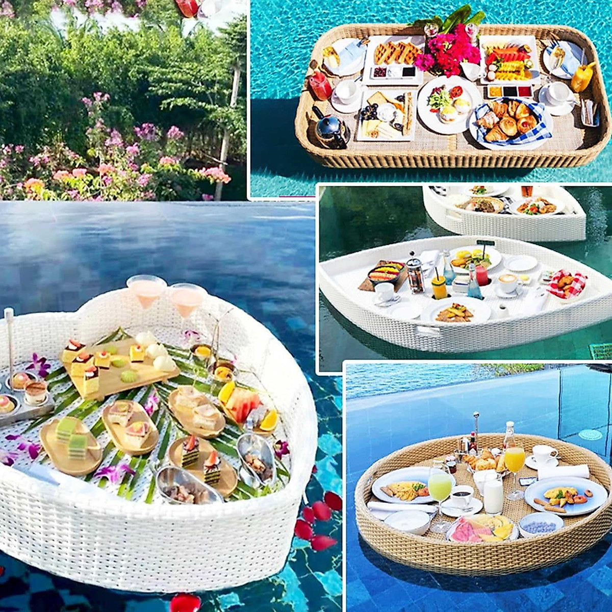 Rattan Floating Tray - Extra Large Pool Serving Basket for Drinks, Brunch, Food - Wedding Photography Accessory - Water Floats - Deluxe Design