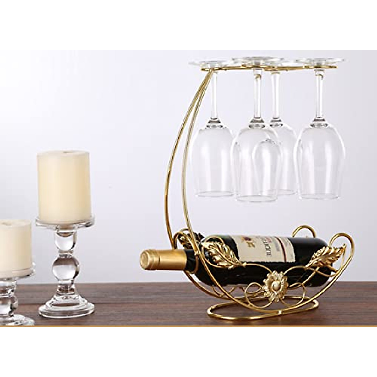 Hongiuia Wine Glass Rack - Metal Wine Bottle rRack Standing Display Rack, Desktop Stemware Storage Rack - Glod