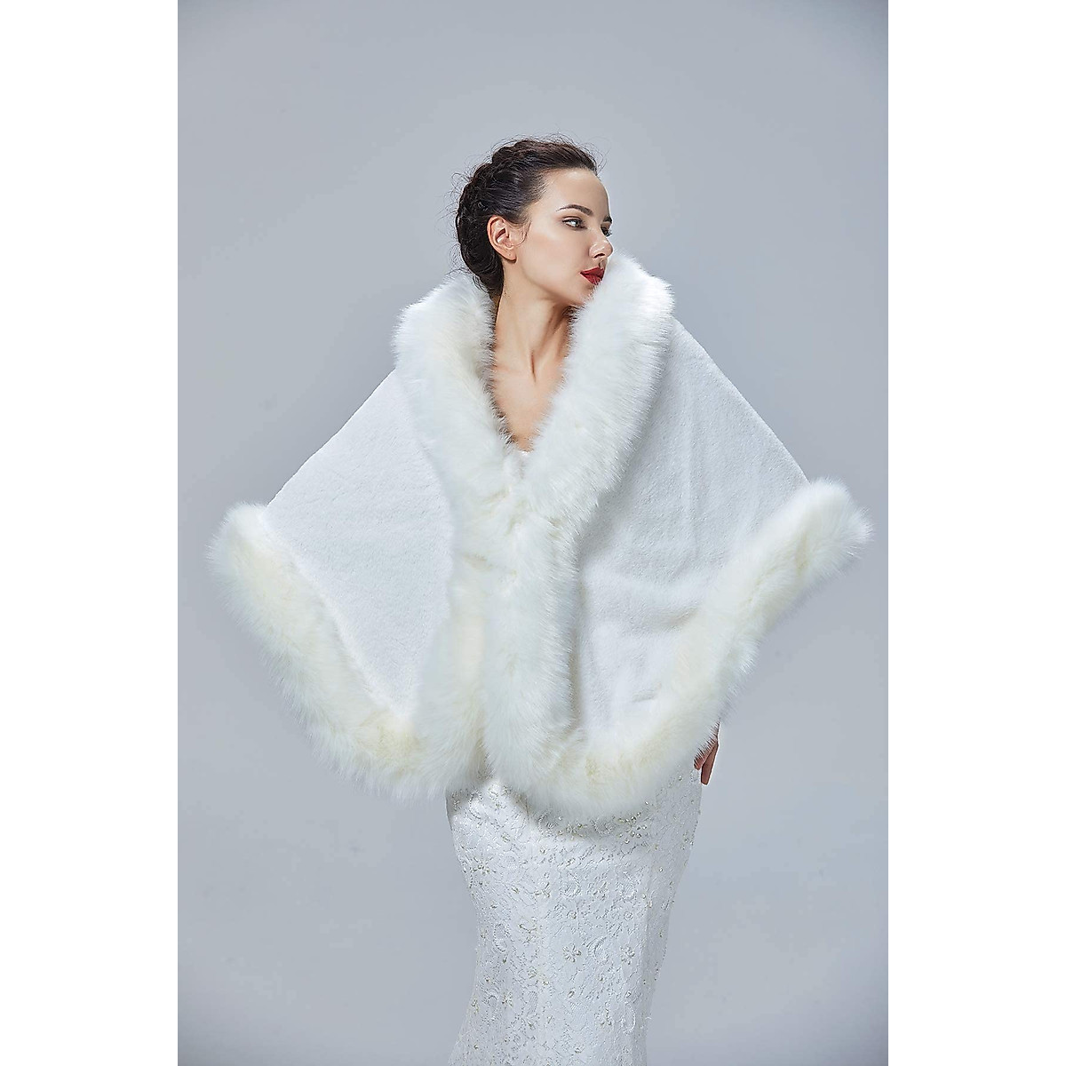 BEAUTELICATE Women's Faux Fur Shawl Wrap Stoles for Bridal Wedding Dresses