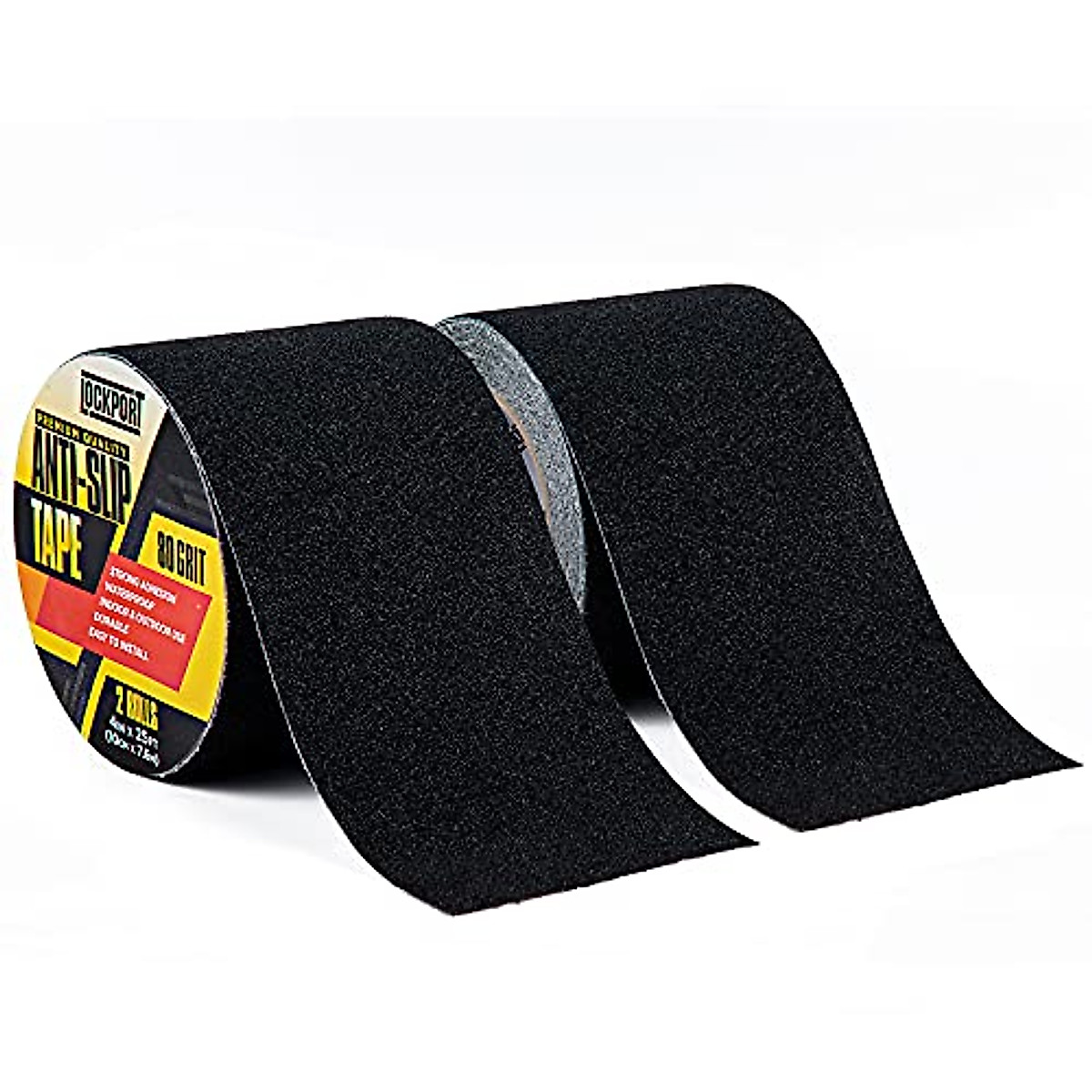 Lockport Grip Tape 2-Pack – Heavy Duty Anti Slip Tape with 80 Grit Traction – 4 in x 50 ft of Waterproof, Oil & UV-Resistant, Grip Tape for Stairs, Treads, & Ramps – Non Slip Tape