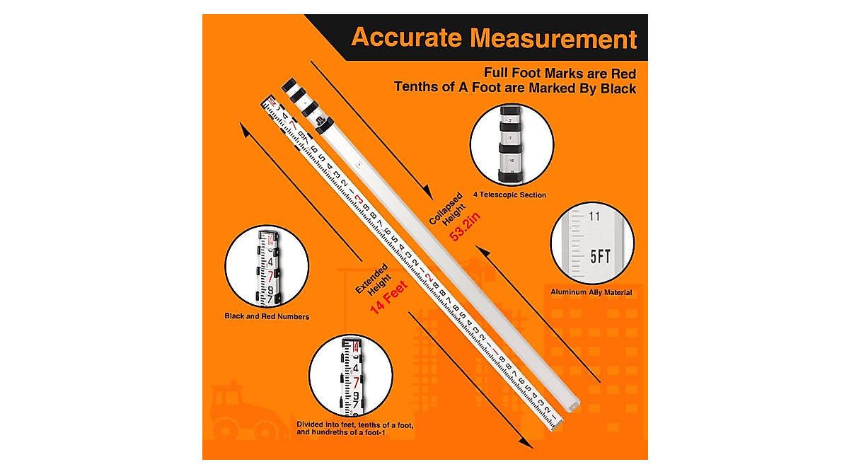 GEOLENI 14 Ft Aluminum Grade Rod: Accurate Surveying Tool with Case