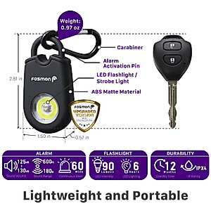 Fosmon Personal Alarm for Women (2-Pack), Self Defense Protection Keychain Safety Sound Siren 125DB with Strobe Light LED Flashlight Carabiner, SOS Emergency Security Alert Device for Kids Elderly Men