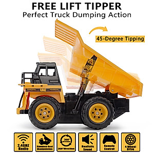HYG Toys RC Dump Truck 1：22 Scale Remote Control Construction Vehicle Toys for 4 5 6 7 8-Year-Old Kids Toddlers Boys Girls, 4 Wheel Driver Truck Toys with Rechargeable Battery