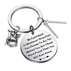 LQRI Drum Keychain Drummer Gifts Drum Kit New Percussionist Gift Percussion Jewelry Drum Player Band Gifts (silver)