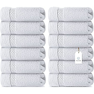 WhiteClassic Luxury Cotton Washcloths - Large Hotel Spa Bathroom Face Towel | 12 Pack | White