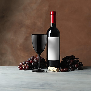 Posh Setting 7oz, Black Plastic Wine Glasses Hard Plastic Disposable Stemware, Drinking Cups with stem for Toasting, Weddings parties Plastic Wine cups for Home [8 Pack]