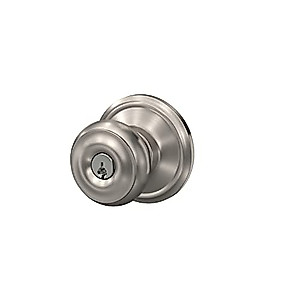 Schlage F51A GEO 619 Georgian Door Knob, Keyed Entry Lock, Satin Nickel