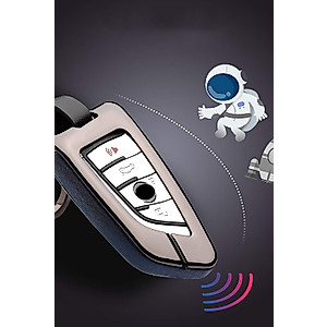 ontto Metal Leather Key Fob Cover with Keychain Key Protector Holder Jacket Skin Keyless Fit for BMW 1 2 5 7 M Series X1 X5 X6 Black