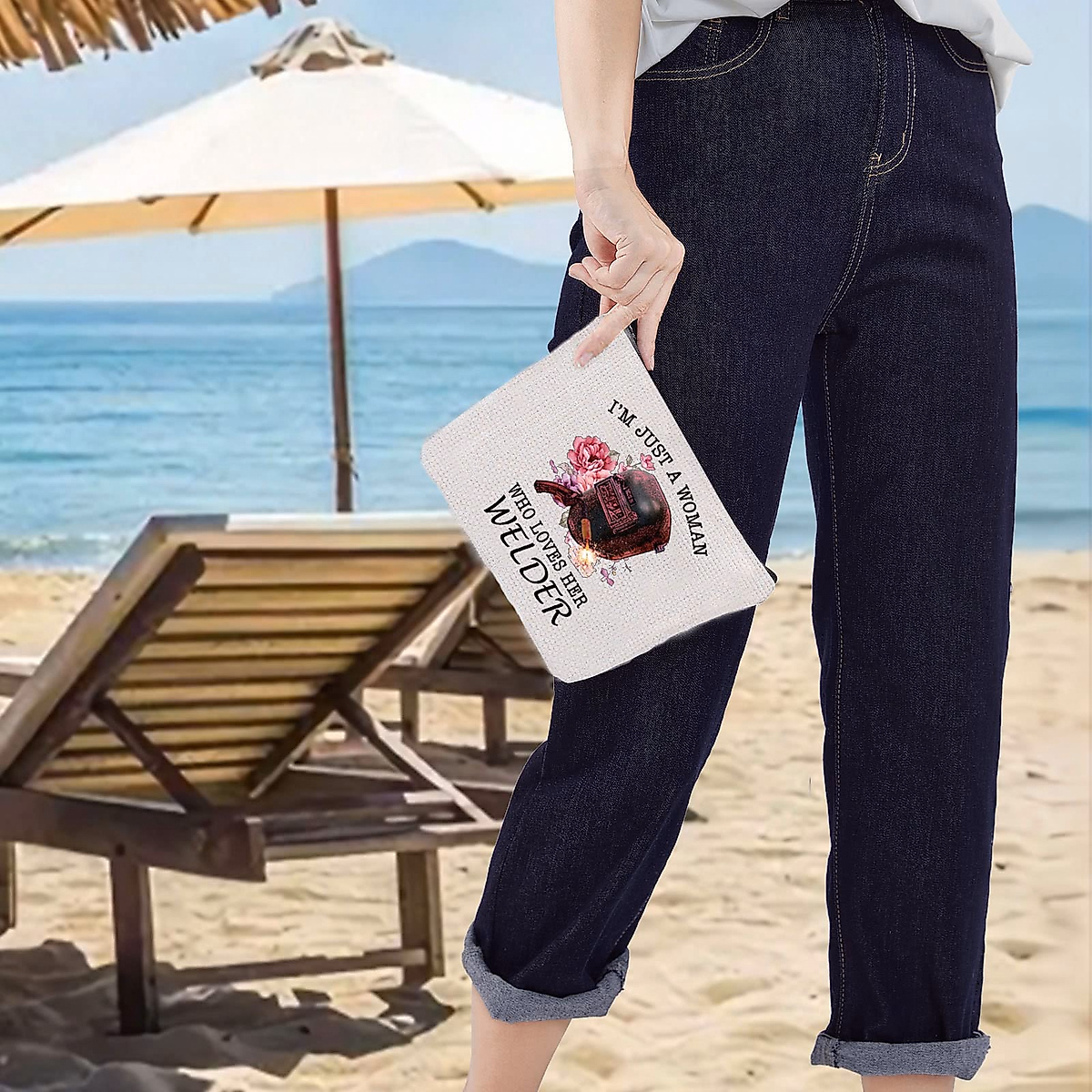 LEVLO I'm Just A Women Who Loves Her Welder Cosmetic Make Up Bag For Welder Wife,Welder Mom,Welder Girlfriend,Welder Sister, Welder Pride Life Inspired Gift (Loves Her Welde)