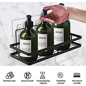 ANYEV Shower Caddy Shelf Organizer 2 Pack, Adhesive Black Bathroom Basket Shelves, No Drilling Traceless Adhesive Shower Wall Shelves, Rustproof Black Bathroom Shower Storage Organizer with Hooks