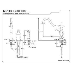 Kingston Brass KS7801TPLBS Templeton Widespread Kitchen Faucet with Brass Sprayer, Polished Chrome