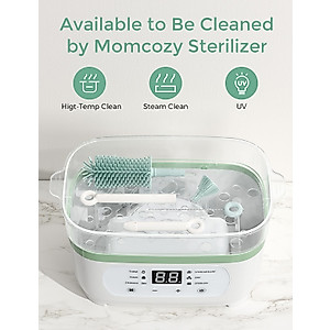 Momcozy Bottle Brush Set - Baby Bottle Cleaner Kit with Silicone Brush, Nipple Brush, Straw Brush, Soap Dispenser, Drying Rack - 7 in 1 Bottle Cleaning Tool for Home and Travel, Green