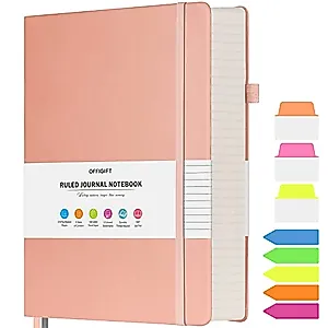 Lined Journal Notebook, Large A5 College Ruled Notebook, 314 Numbered Pages Work Notebook with Index Stickers, 100gsm Thick Paper, Hardcover Vegan Leather Journal for Women Men School Office, Pink