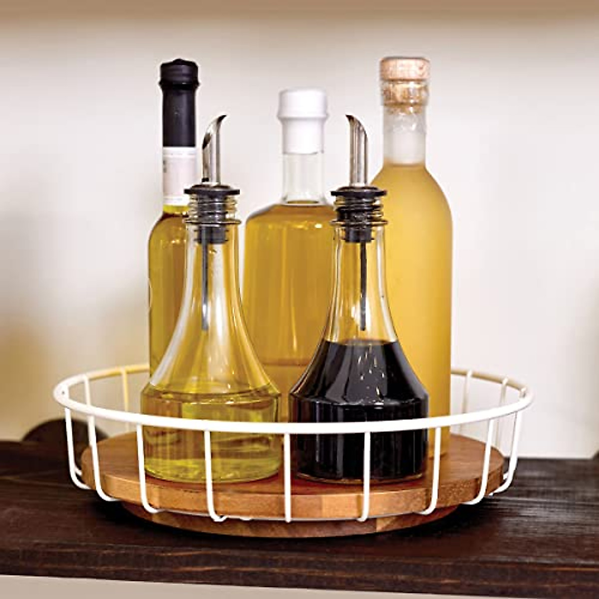 The Ría Safford Collection by iDesign Acacia Wood and Wire Turntable, 11", Coconut