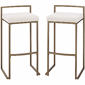 Crosley Furniture Harlowe Bar Stool, Set of 2, Creme and Gold