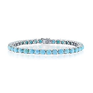 Beaux Bijoux 5mm Natural Larimar Gemstone 7.5" Tennis Bracelet Sterling Silver Jewelry for Women or Teens